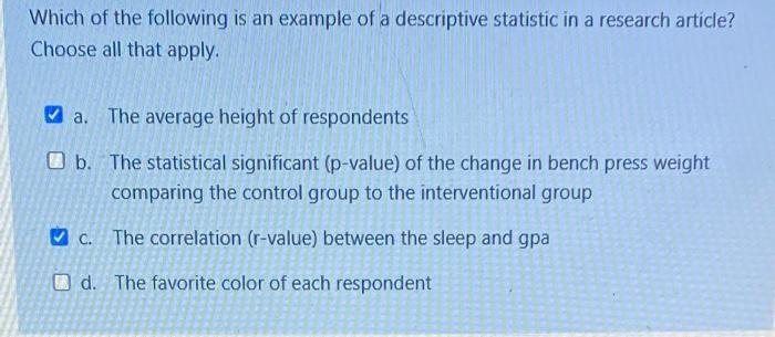 Solved Which of the following is an example of a descriptive | Chegg.com