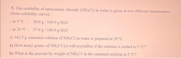 Solved 5. The solubility of ammonium chloride (NH4Cl) in | Chegg.com