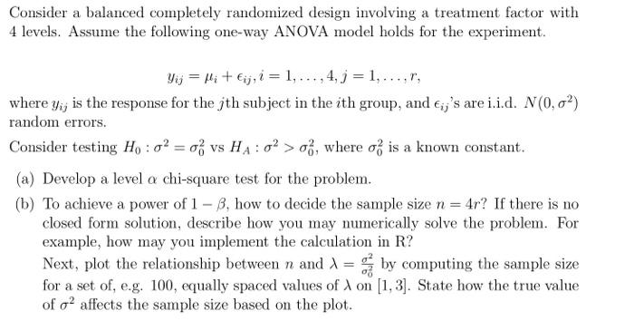 Solved Consider a balanced completely randomized design | Chegg.com