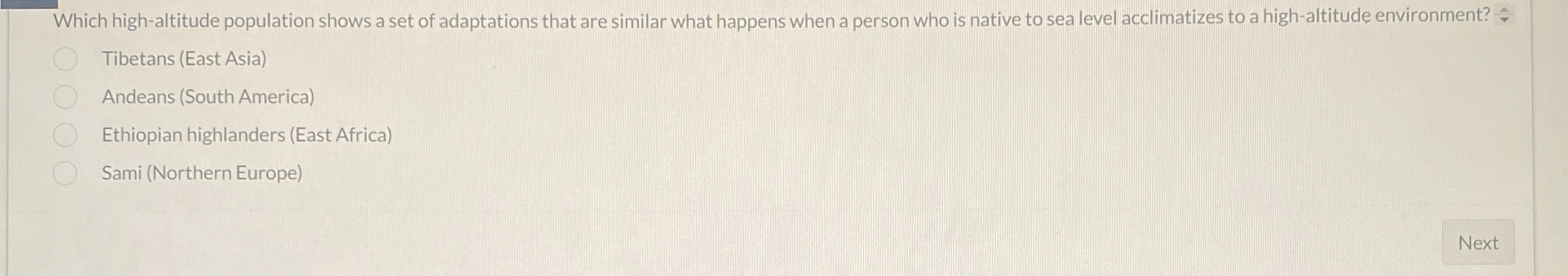 Solved Which high-altitude population shows a set of | Chegg.com