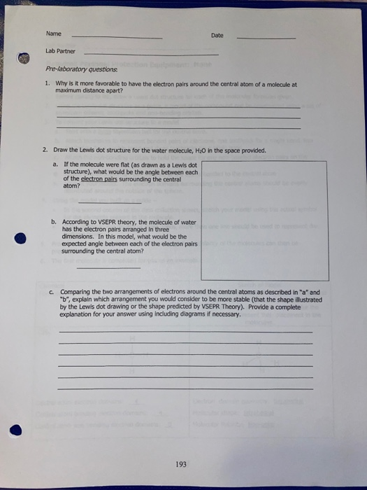 Solved Name Date Lab Partner Pre-laboratory questions: 1. | Chegg.com