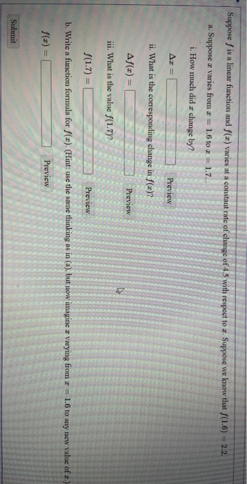 Solved Suppose f is a linear function and f(x) varies at a | Chegg.com