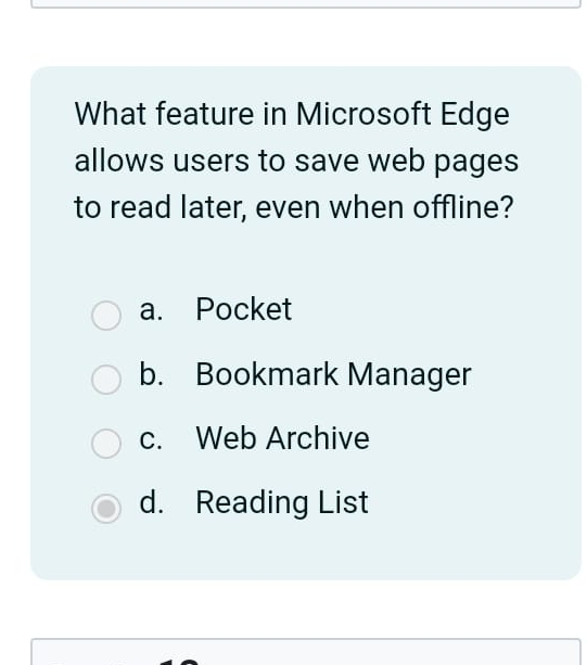 Solved What feature in Microsoft Edge allows users to save | Chegg.com