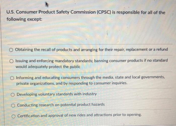 Solved U.S. Consumer Product Safety Commission (CPSC) is | Chegg.com