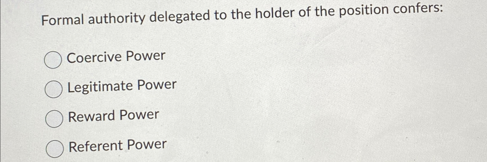 Solved Formal authority delegated to the holder of the | Chegg.com