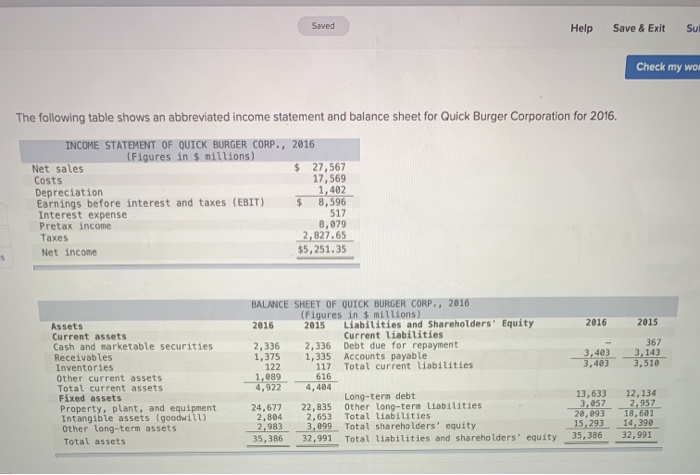 Solved Saved Help Save & Exit Su Check my wo The following | Chegg.com
