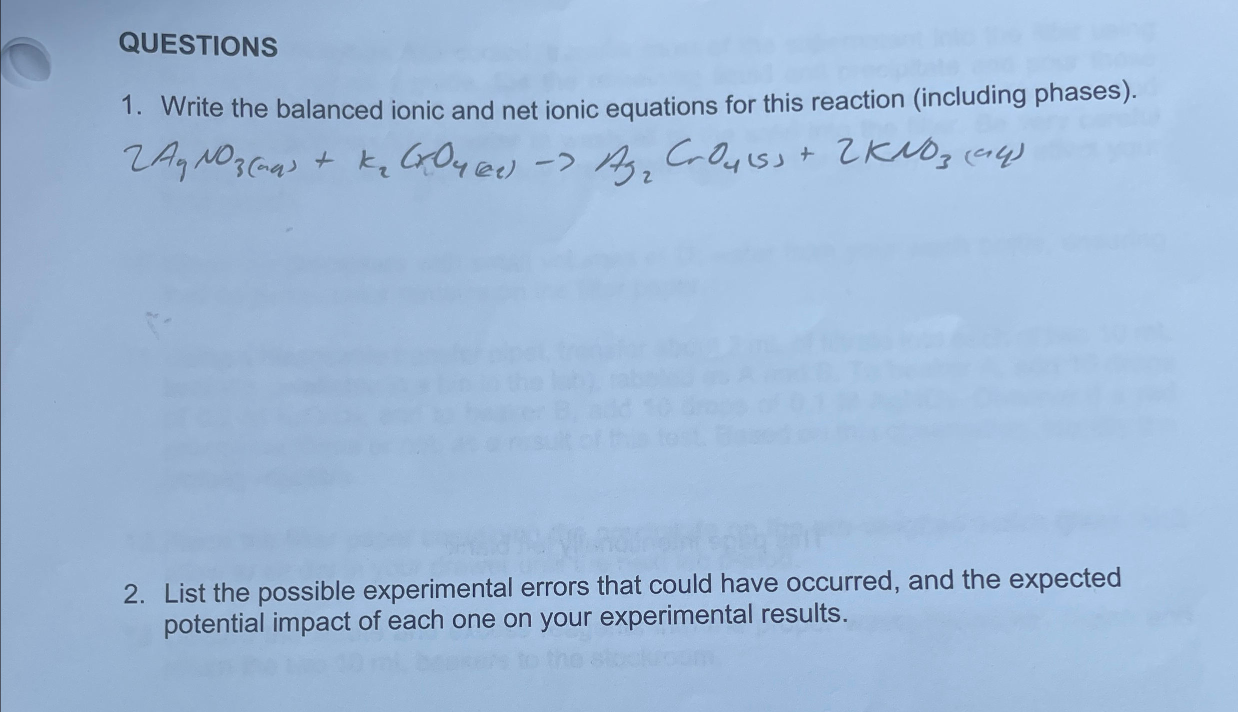Solved QUESTIONSWrite the balanced ionic and net ionic | Chegg.com