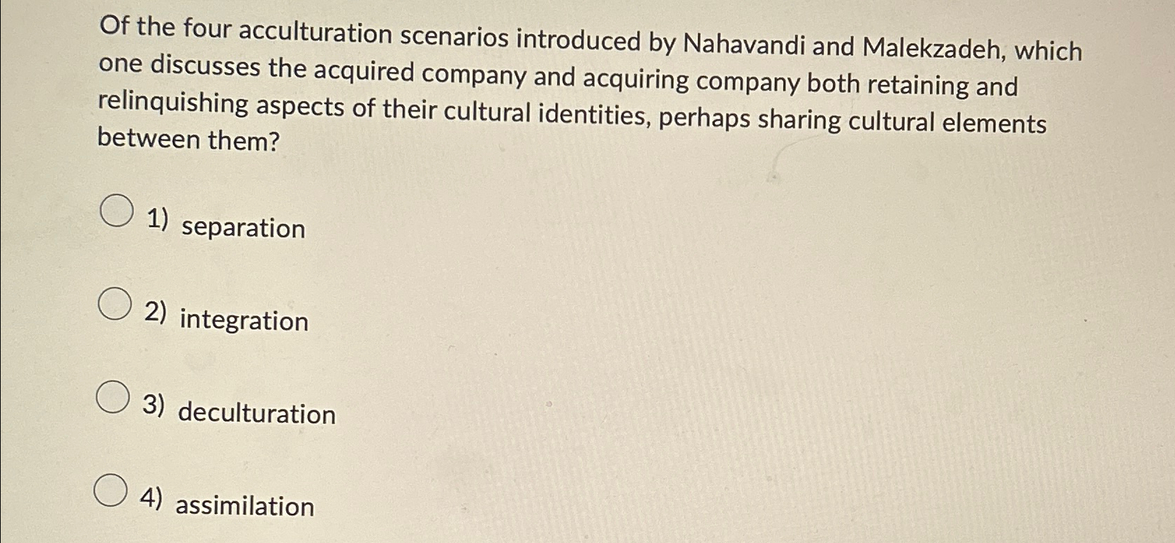 Solved Of the four acculturation scenarios introduced by | Chegg.com