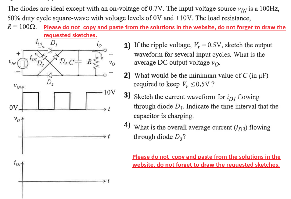 Solved The diodes are ideal except with an on-voltage of | Chegg.com