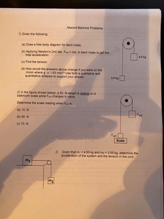 Solved Atwood Machine Problems 1) Given the following: (a) | Chegg.com