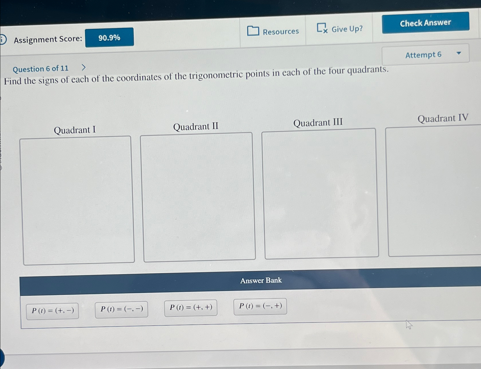Solved Assignment Score:ResourcesGive Up?Question 6 ﻿of | Chegg.com
