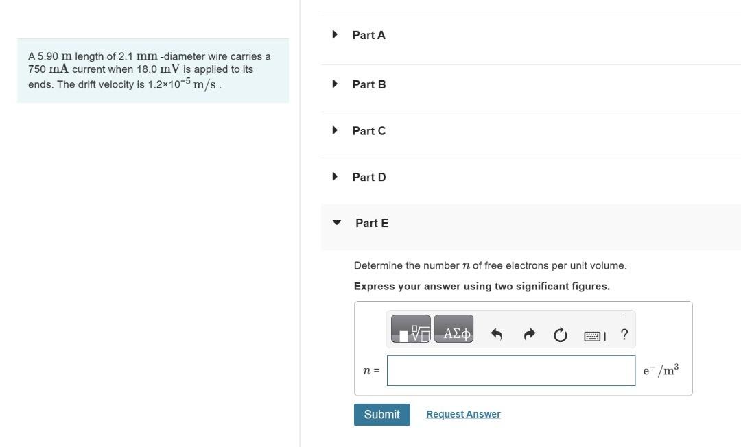 Solved Part A A 5.90 m length of 2.1 mm-diameter wire | Chegg.com