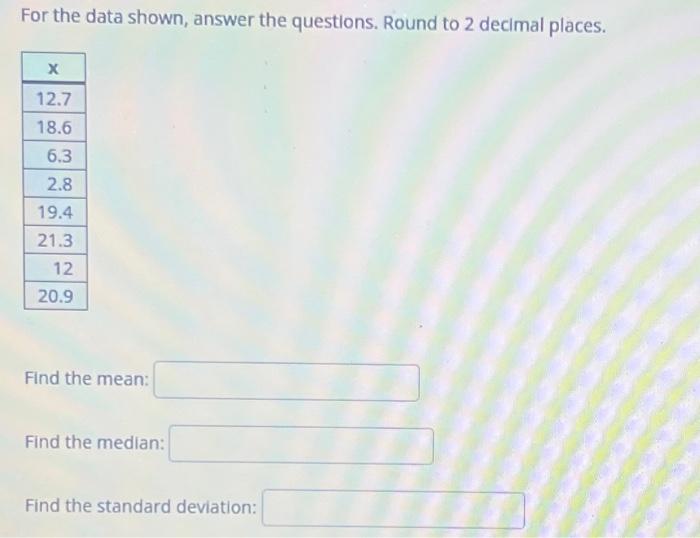 Solved For the data shown, answer the questions. Round to 2 | Chegg.com