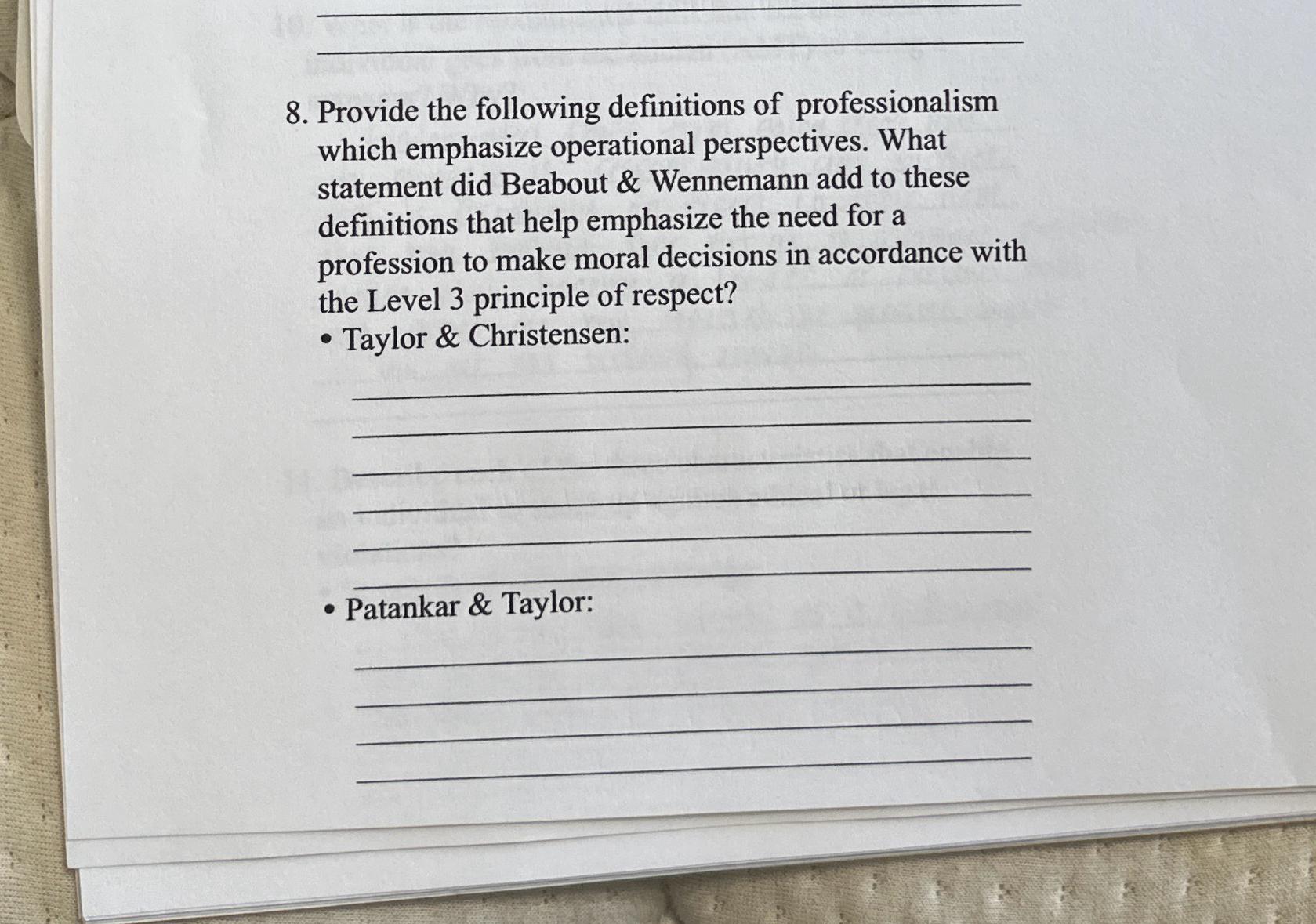 Solved Provide the following definitions of professionalism | Chegg.com