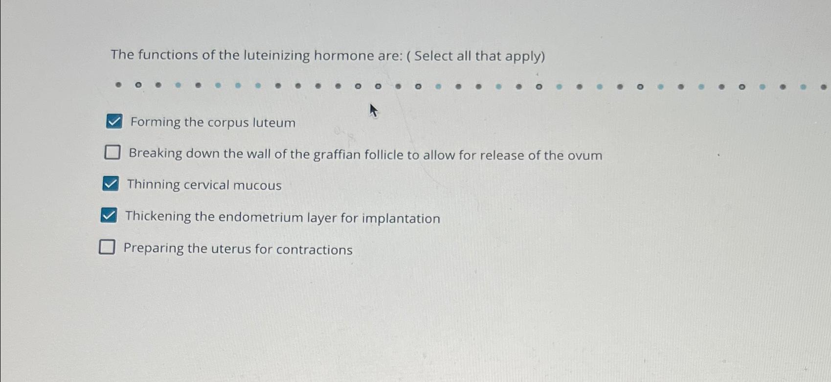 The functions of the luteinizing hormone are: ( | Chegg.com