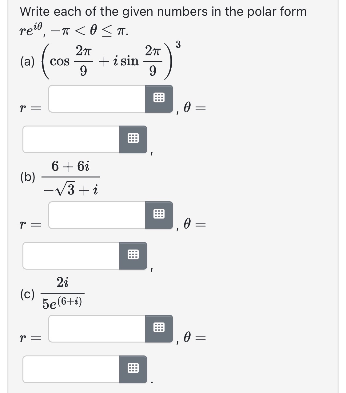 Solved Write each of the given numbers in the polar form | Chegg.com