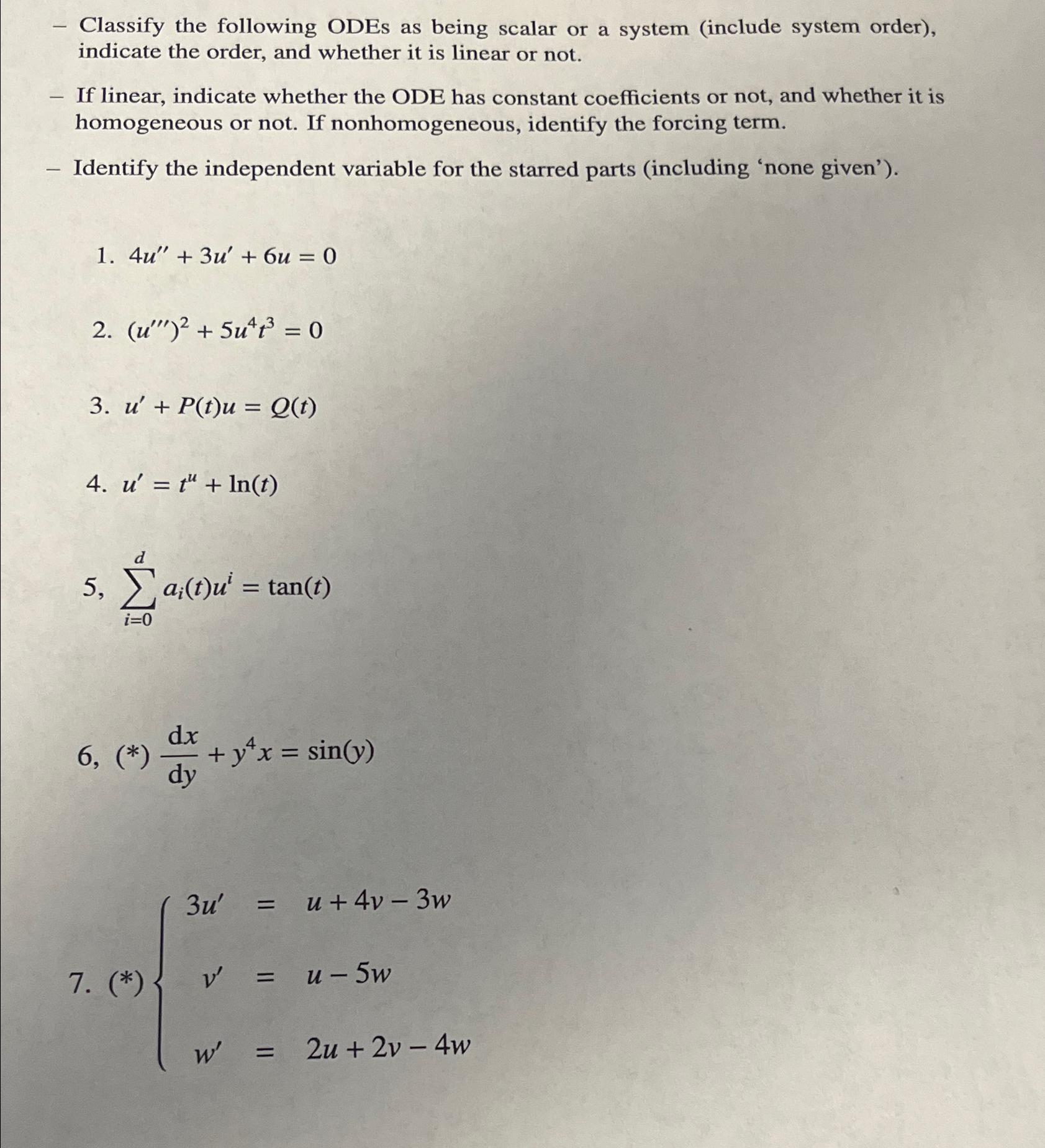 Solved Classify the following ODEs as being scalar or a | Chegg.com