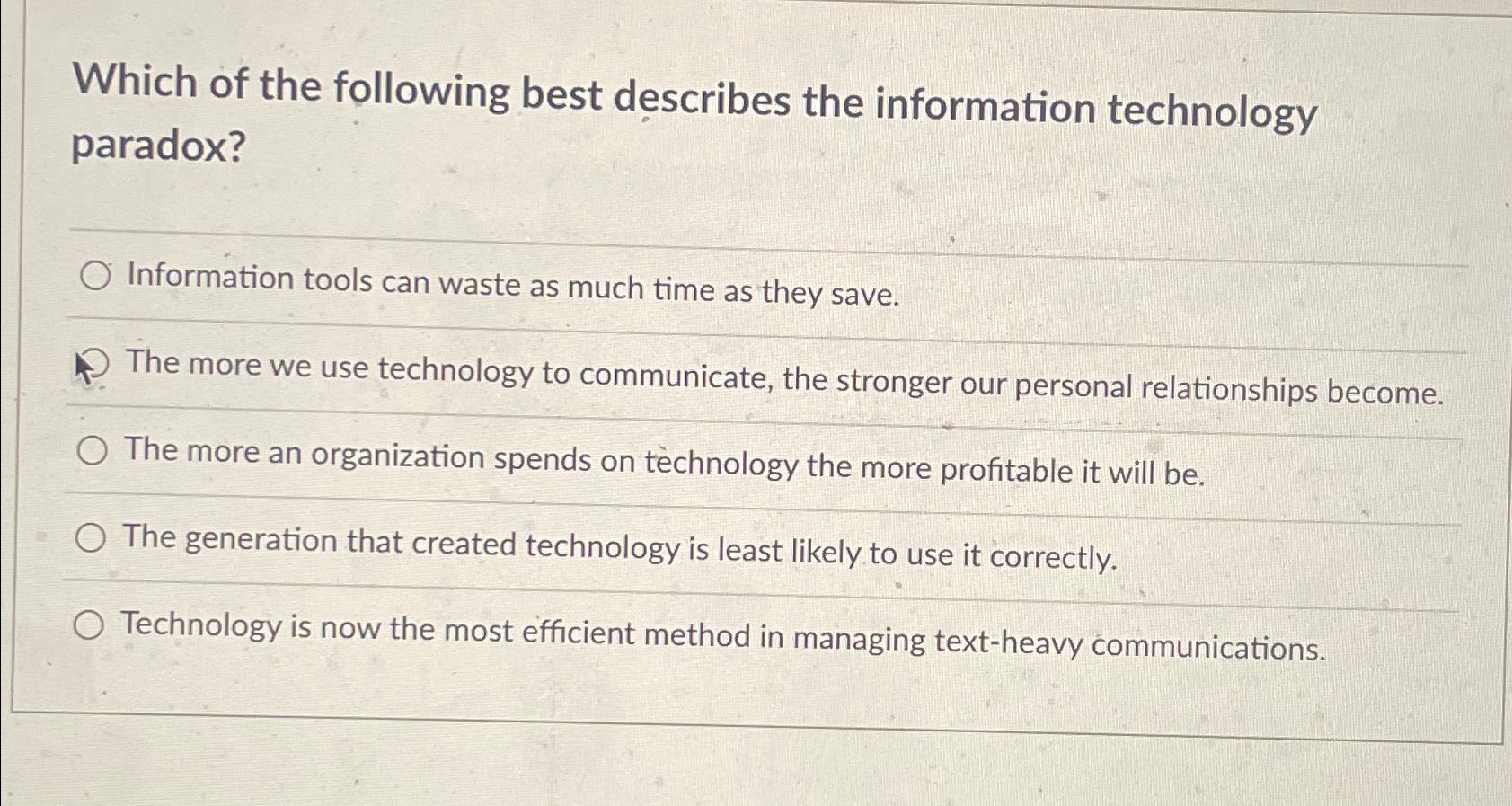 Solved Which of the following best describes the information | Chegg.com