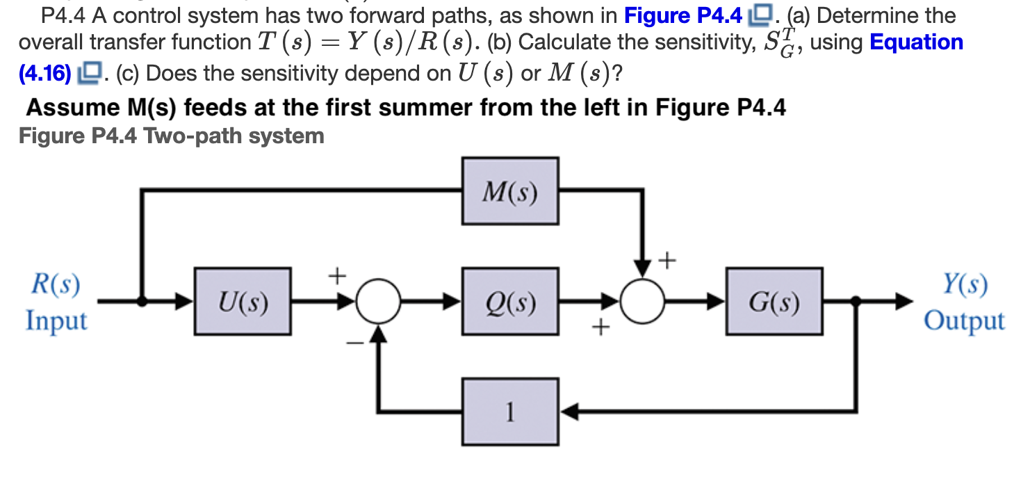 Solved P4.4 ﻿A control system has two forward paths, as | Chegg.com