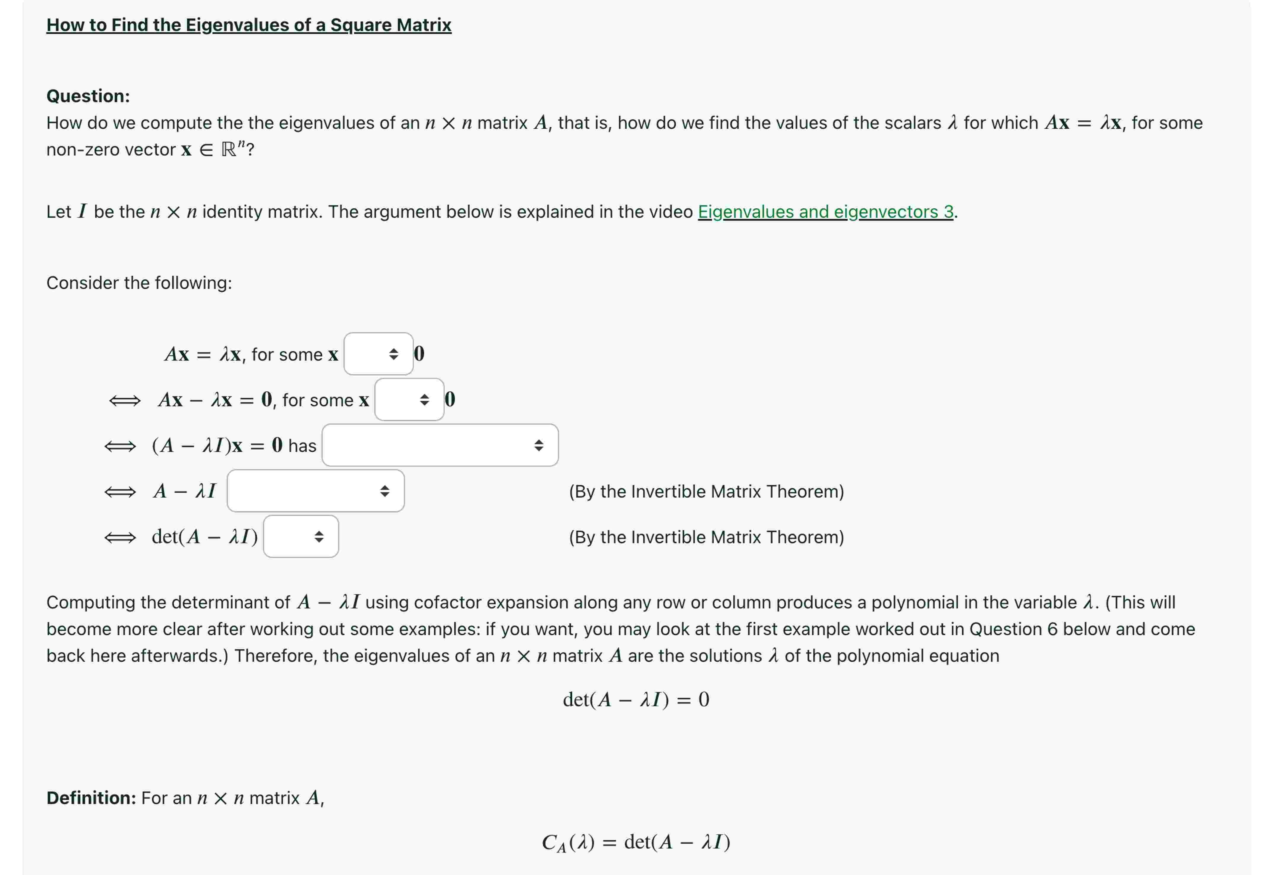 Solved How to Find the Eigenvalues of a Square | Chegg.com