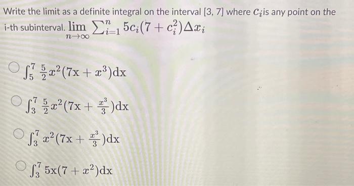 Solved Write the limit as a definite integral on the | Chegg.com