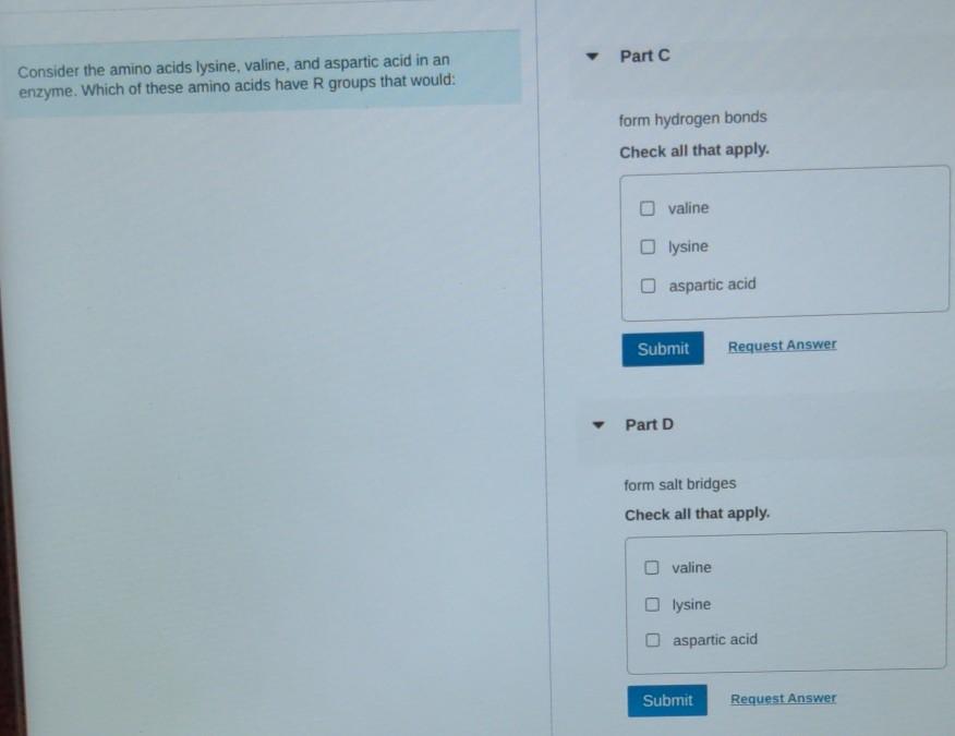Solved Part A Consider the amino acids lysine, valine, and | Chegg.com