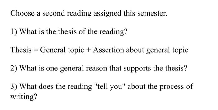 Choose a second reading assigned this semester. 1) | Chegg.com