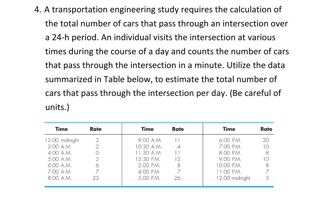 Solved 4. A transportation engineering study requires the | Chegg.com