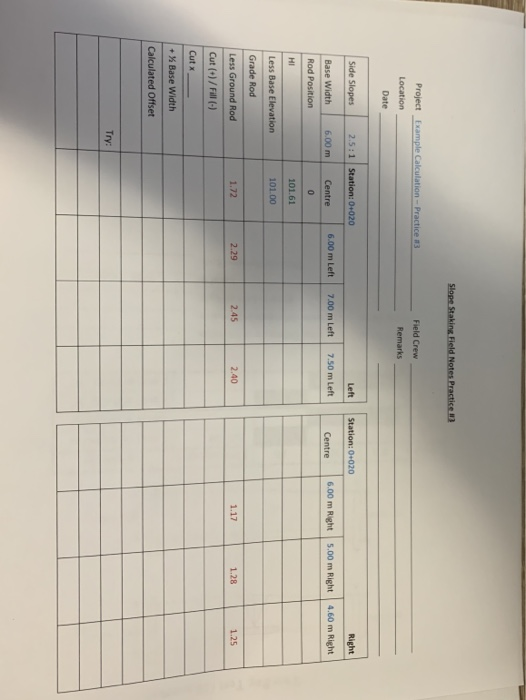 Slope Staking Field Notes Practice !! Field Crew | Chegg.com