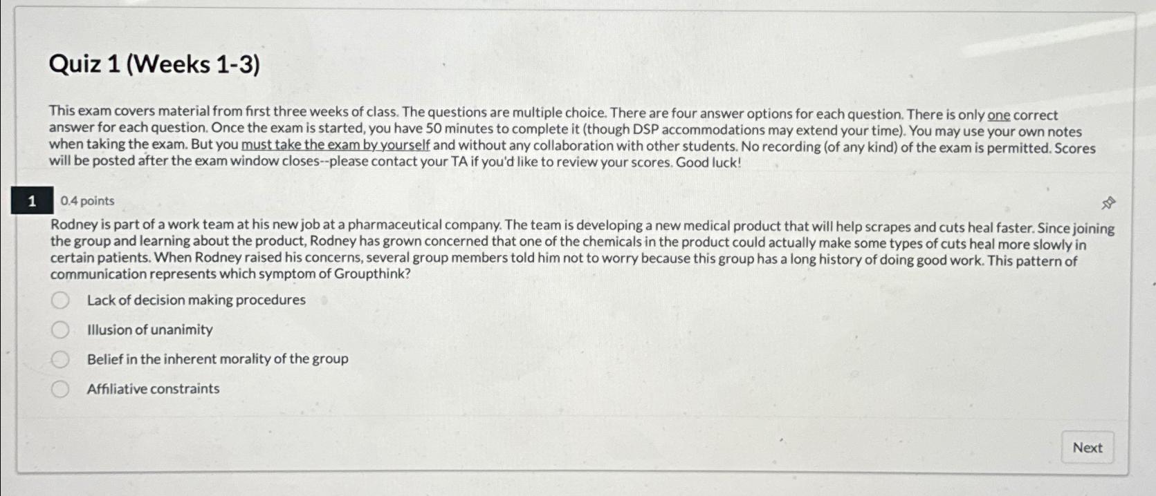 Solved Quiz 1 (Weeks 1-3)This exam covers material from | Chegg.com