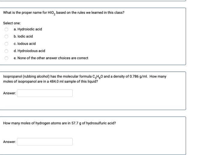 Solved What is the proper name for HiO, based on the rules | Chegg.com