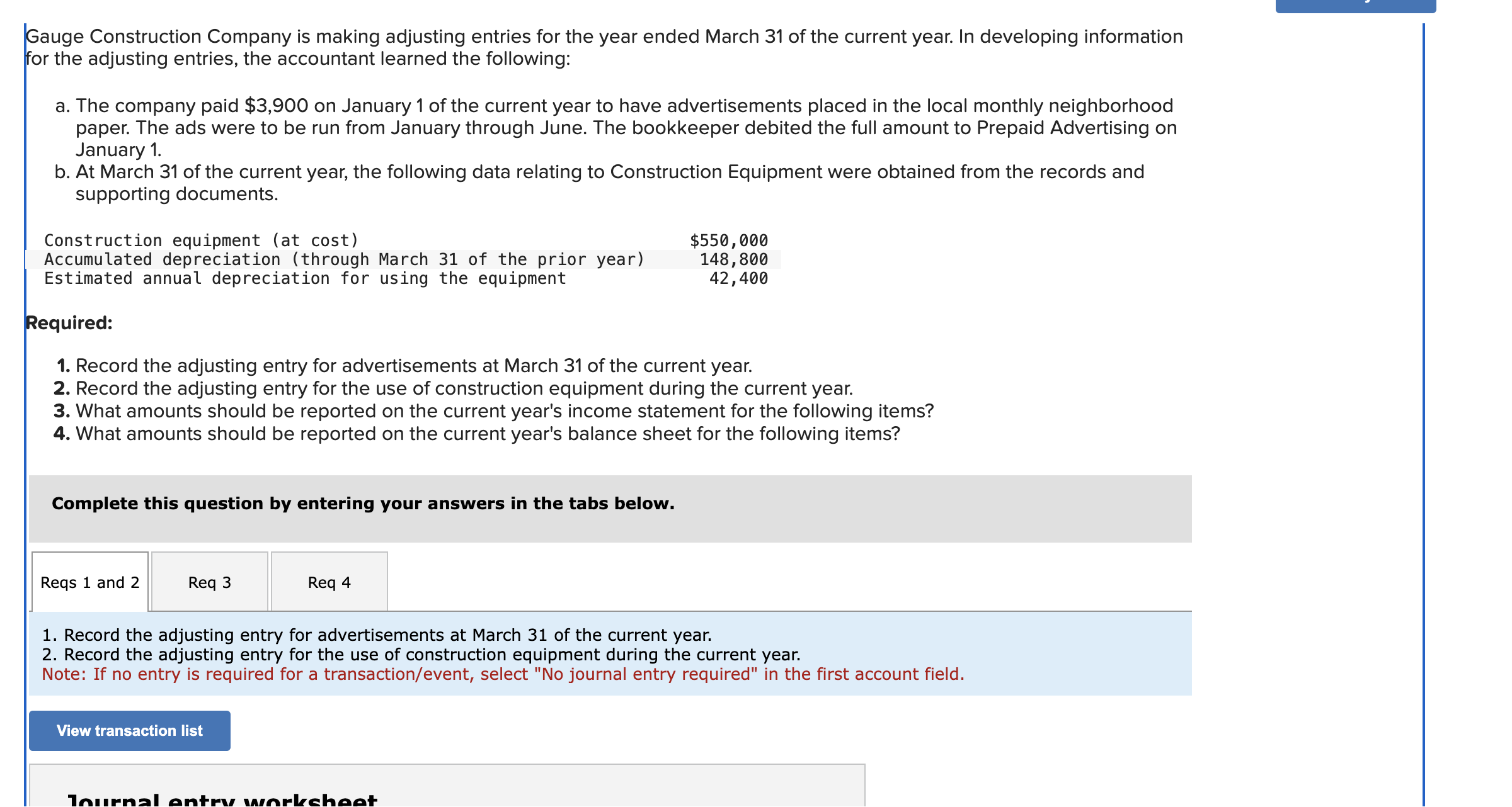 Solved Gauge Construction Company is making adjusting | Chegg.com
