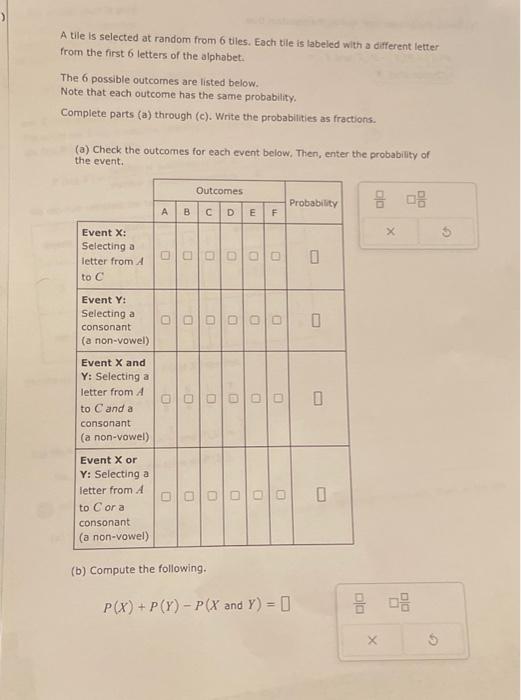 Solved A tile is selected at random from 6 tiles. Each tile | Chegg.com