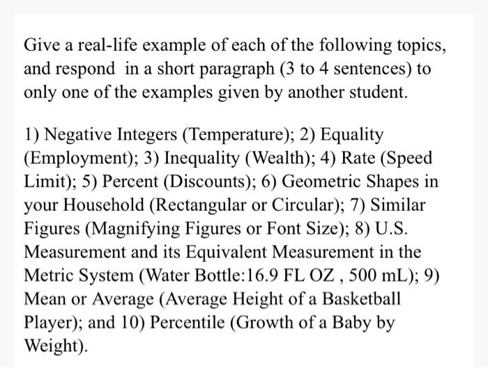 Solved Give a real-life example of each of the following | Chegg.com