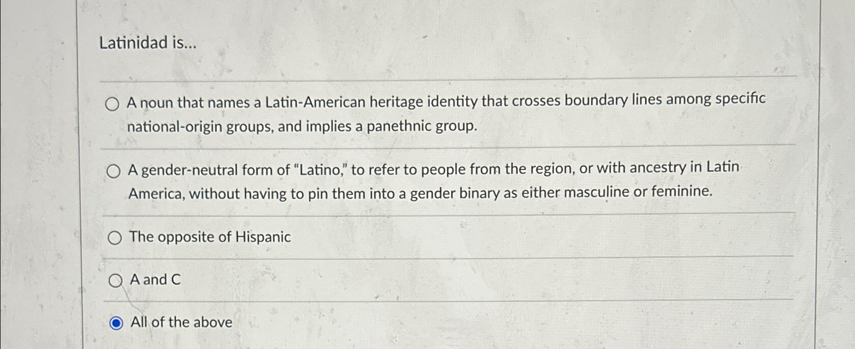 Latinidad is...A noun that names a Latin-American | Chegg.com