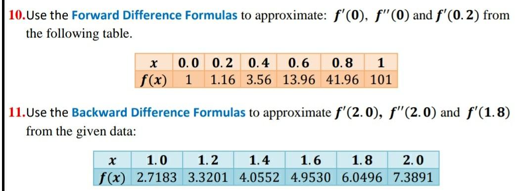 Solved 10.Use the Forward Difference Formulas to | Chegg.com