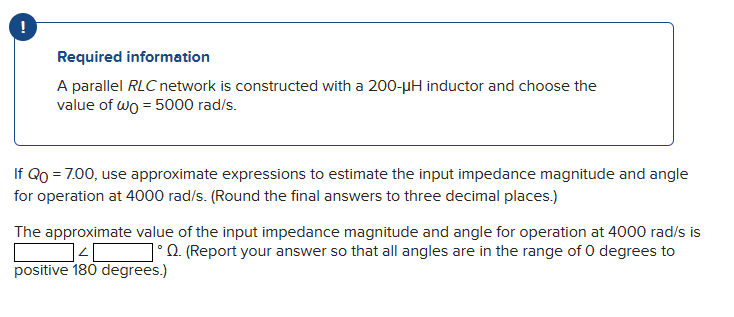 Solved !Required informationA parallel RLC ﻿network is | Chegg.com