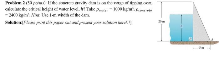 Solved Problem 2 (50 points): If the concrete gravity dam is | Chegg.com