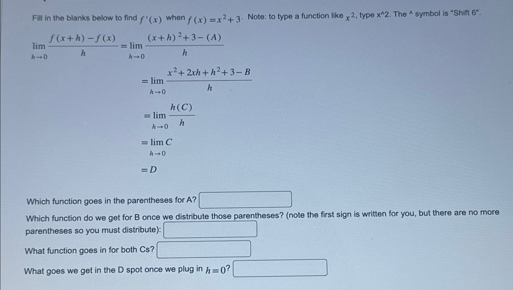 Solved Fill in the blanks below to find f'(x) ﻿when | Chegg.com