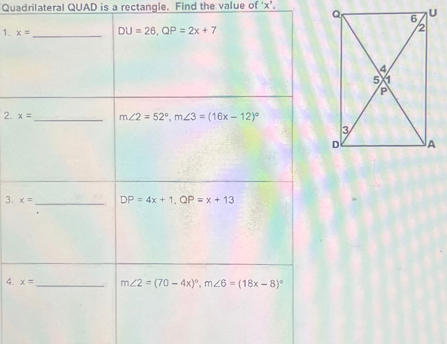 Solved Quadrilateral QUAD is a rectangle. Find the value of | Chegg.com
