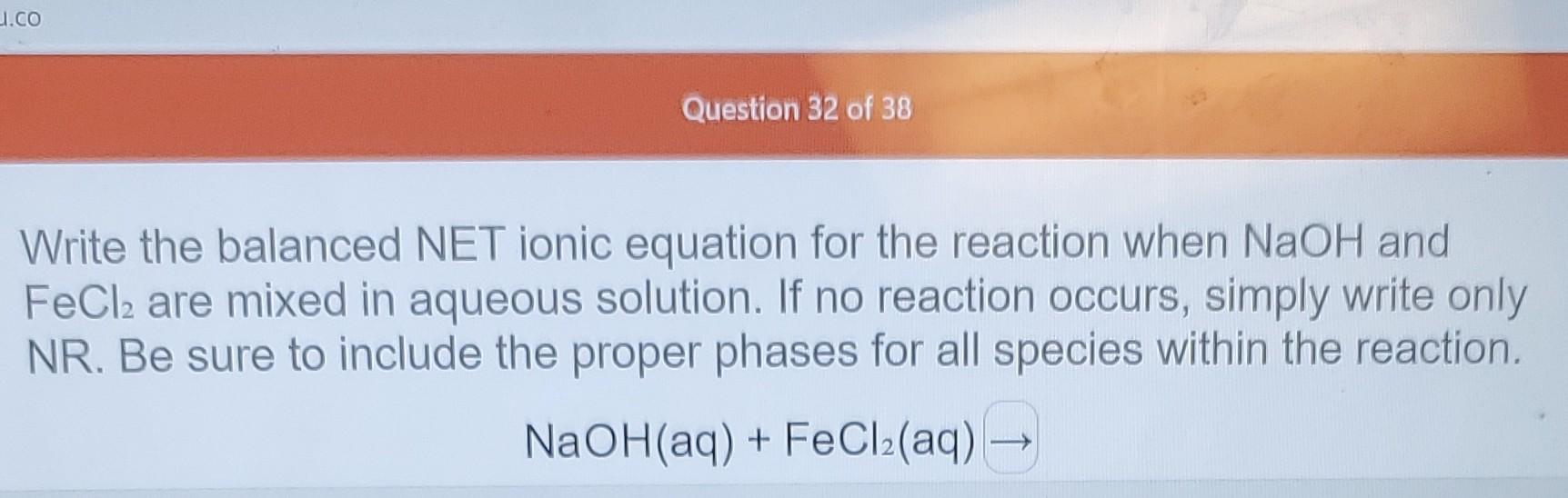Solved Write the balanced NET ionic equation for the | Chegg.com