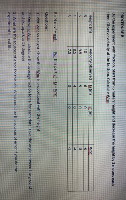 Solved PROCEDURE A Start from 6 meters height and decrease | Chegg.com