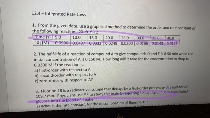 Solved 12.4 - Integrated Rate Laws 1. From the given data, | Chegg.com