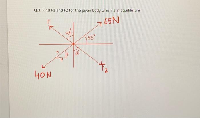 Solved Q.3. Find F1 and F2 for the given body which is in | Chegg.com