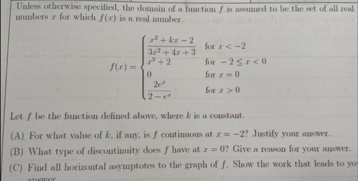 Solved Unless otherwise specified, the domain of a function | Chegg.com