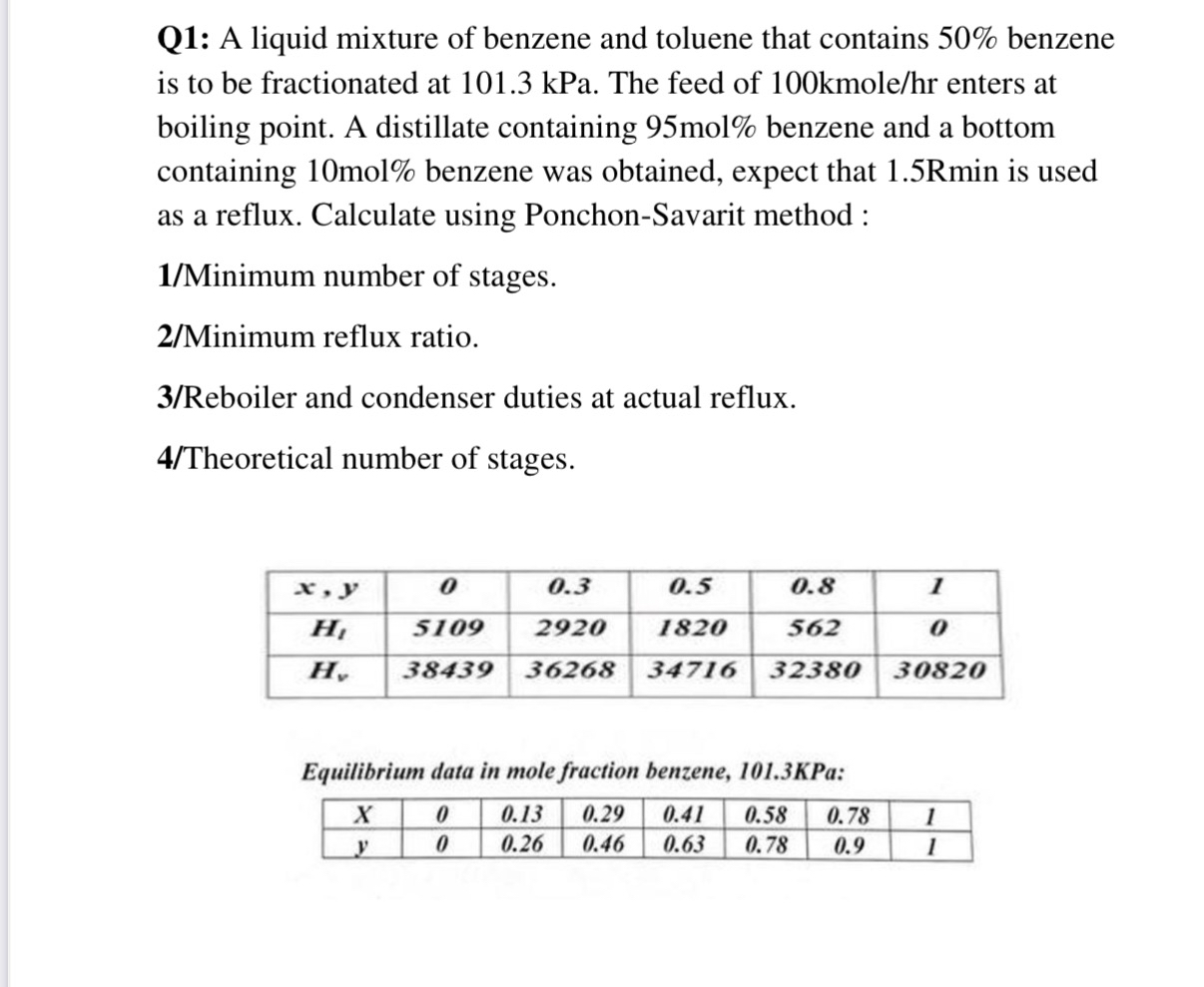 Q1: A liquid mixture of benzene and toluene that | Chegg.com
