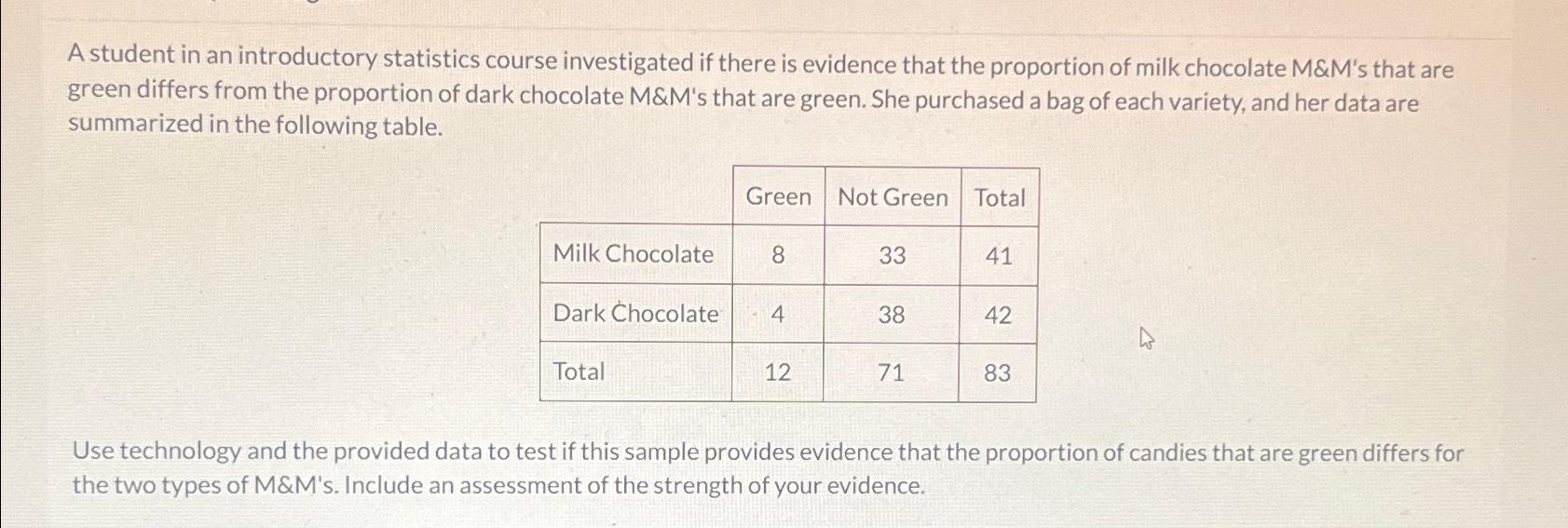 Solved A student in an introductory statistics course | Chegg.com