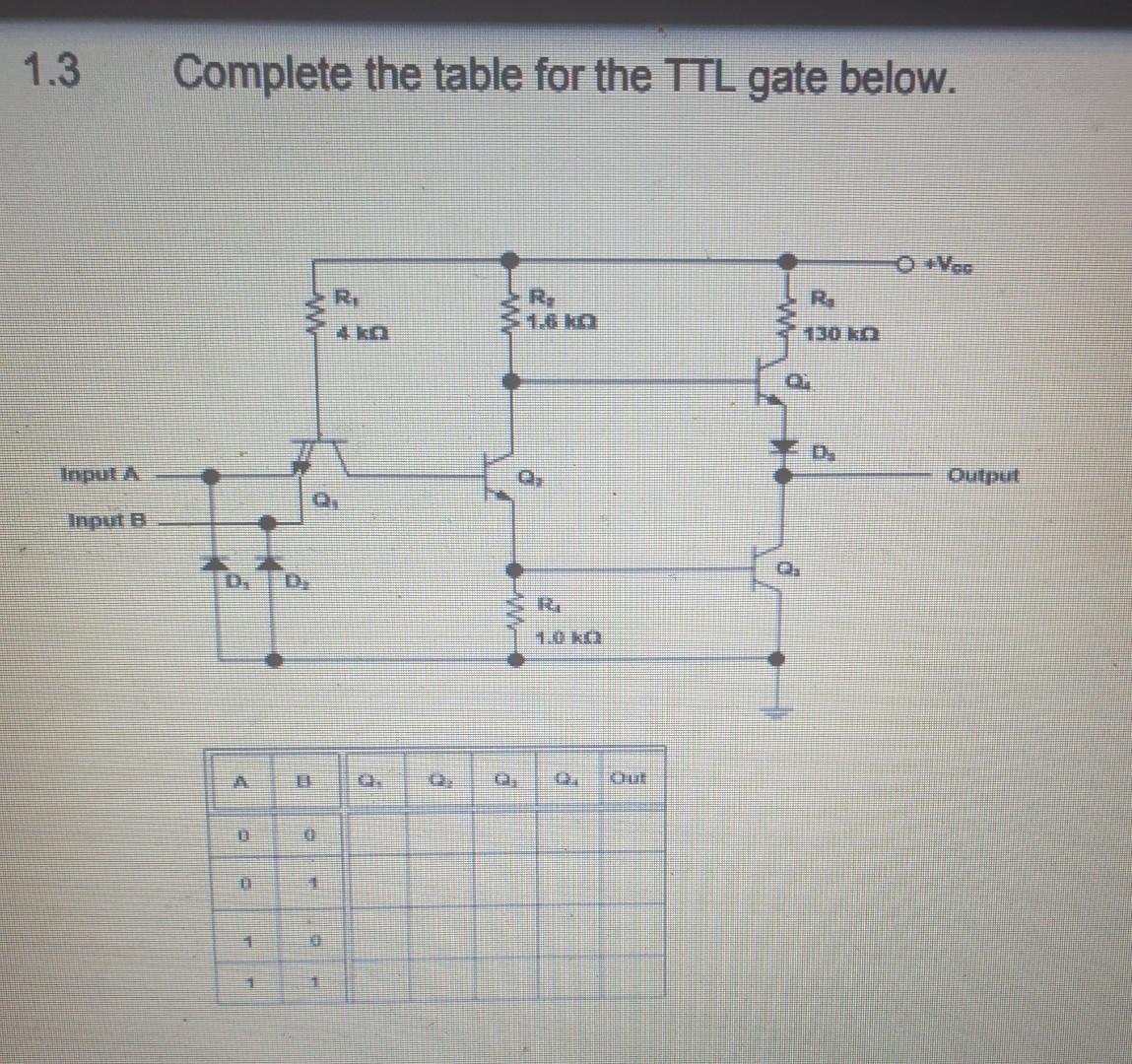 Solved Complete the table for the TTL gate below. | Chegg.com