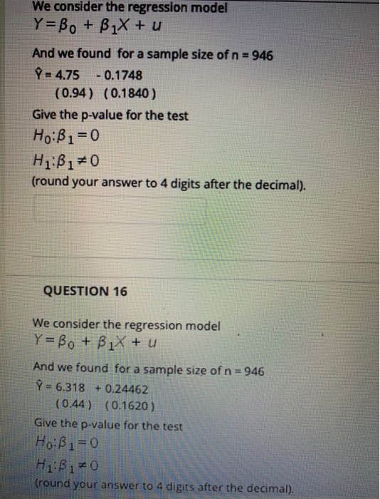 Solved We consider the regression model Y=Bo + B1X + u | Chegg.com