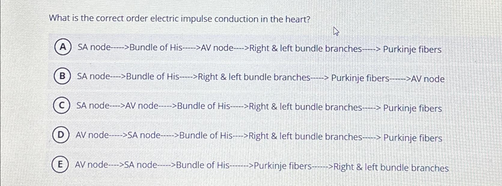 Solved What is the correct order electric impulse conduction | Chegg.com